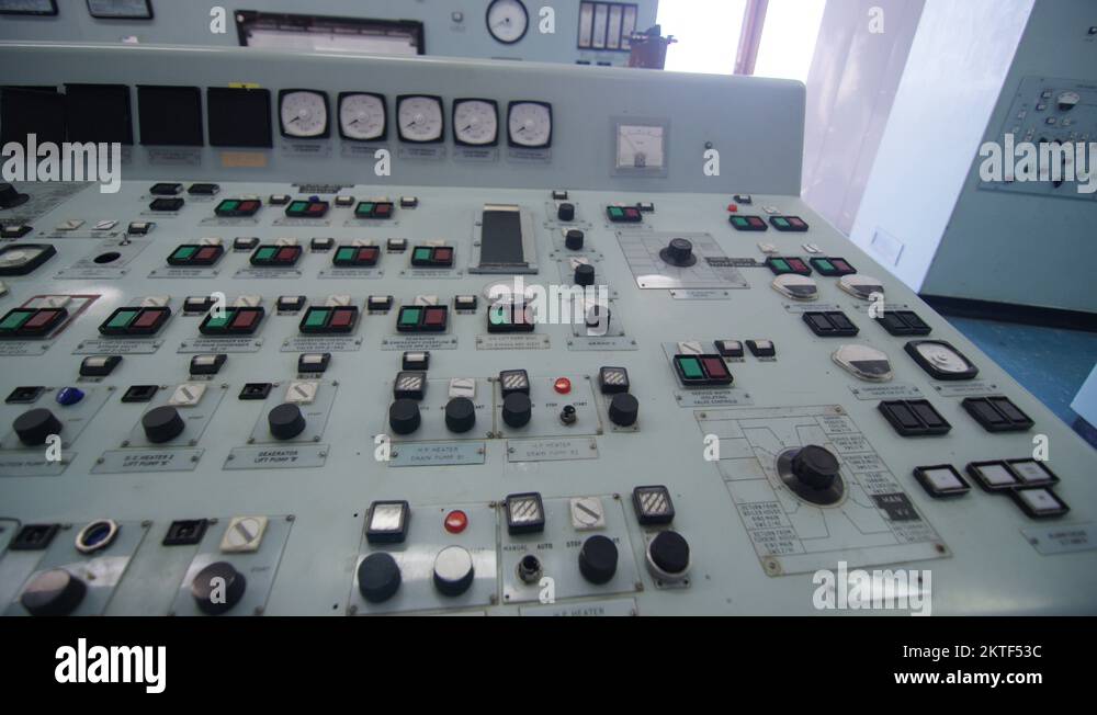 4K Interior view of system control panel in power plant control room ...