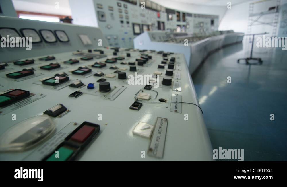 4K Interior view of system control panel in power plant control room ...