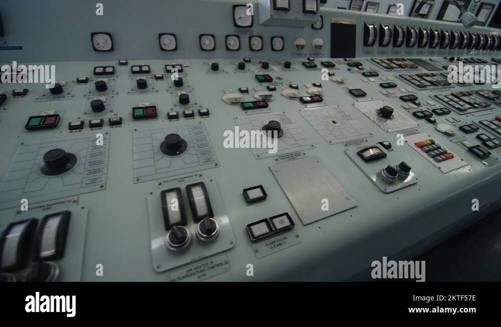 4K Interior view of system control panel in power plant control room ...