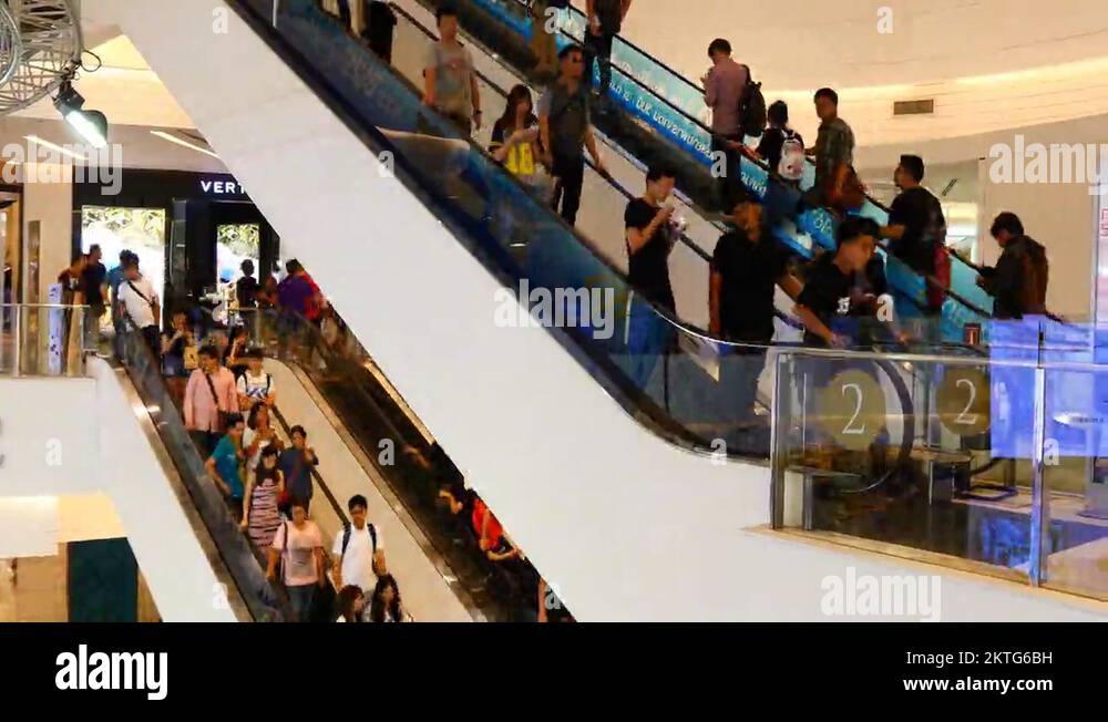 Escalator 4k shopping mall crowd people buy shop center centre time lapse Stock Video Footage ...