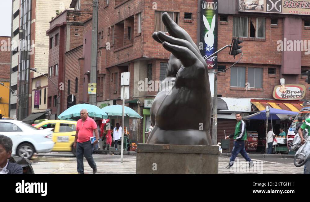 The hand statue in Plaza Botero, Medellin (1 Stock Video Footage - Alamy