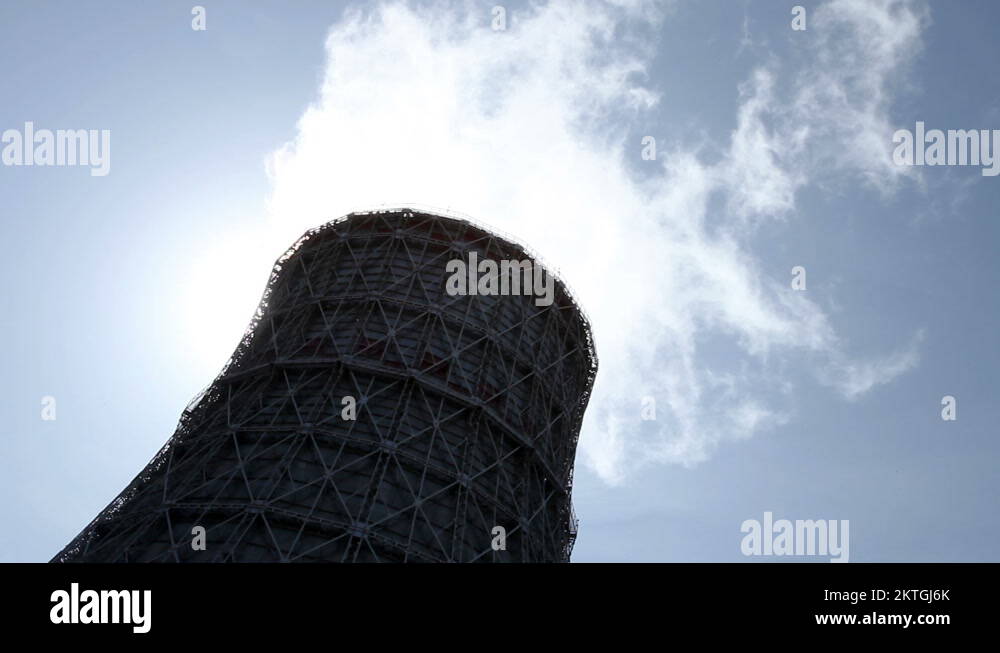 The cooling system of a nuclear reactor. One cooling tower Stock Video ...