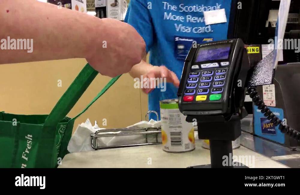 One side of check out counter inside Save on foods store Stock Video ...