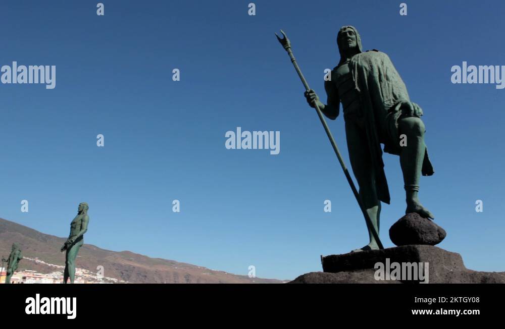 Statues of the guanches are in the square of the Saint Patron of the ...