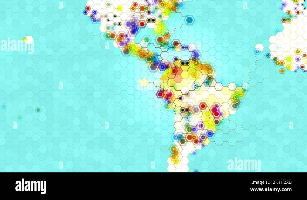 Hexagons world map loop. Connecting network of lines in a honeycomb ...