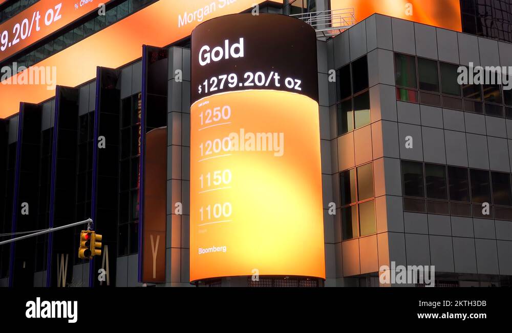 Stock exchange quotes on the Times Square LED panel (Bloomberg Terminal ...