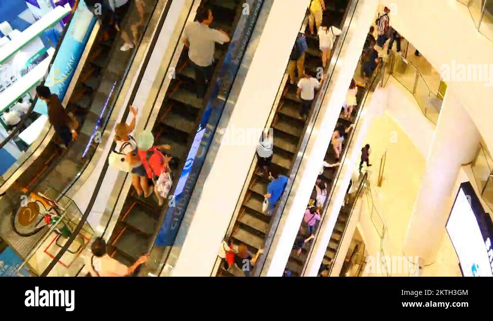 Escalator 4k shopping mall crowd people buy shop time lapse timelapse sale shops Stock Video ...