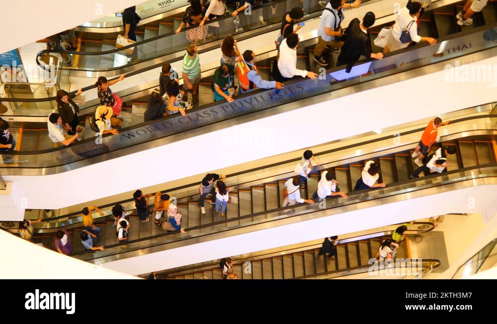Escalator 4k shopping mall crowd people buy shop time lapse timelapse sale shops Stock Video ...
