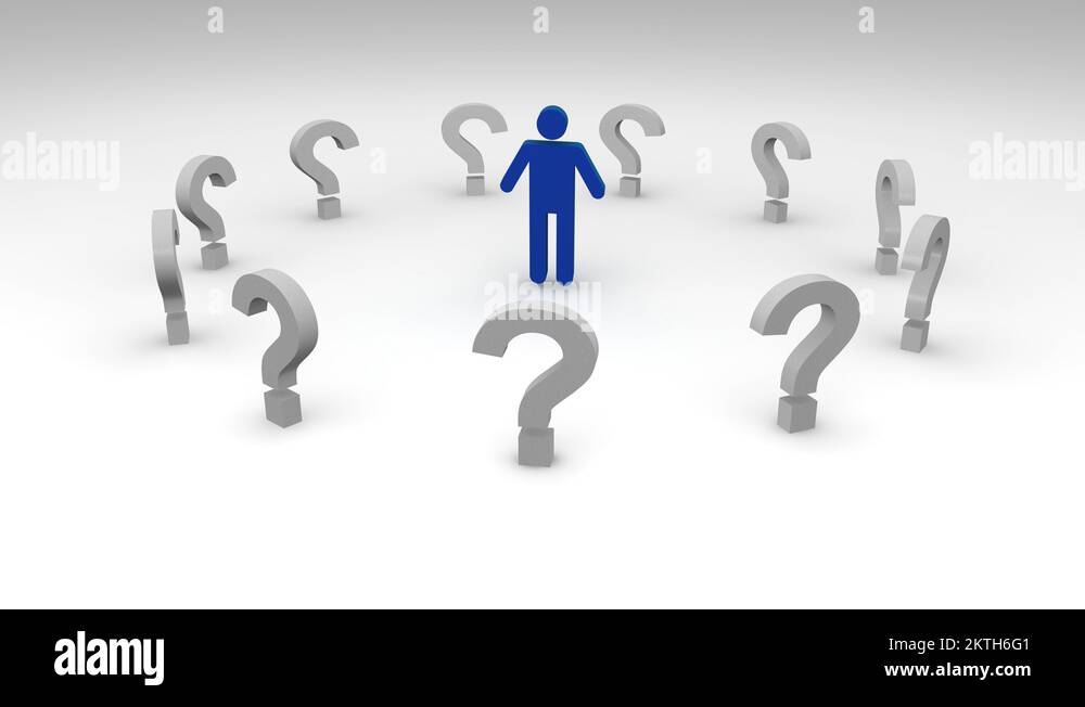human symbol surrounded by question marks concept loopable 3d animation ...