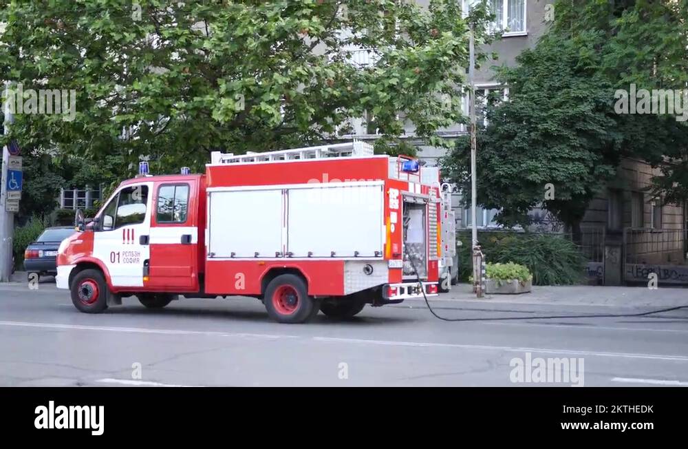 Fire fighting after water jet the smoke breaks the plastic garbage ...