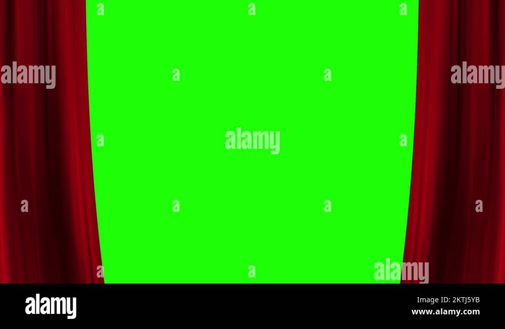 Opening and closing red curtain front of green screen. theater stage ...