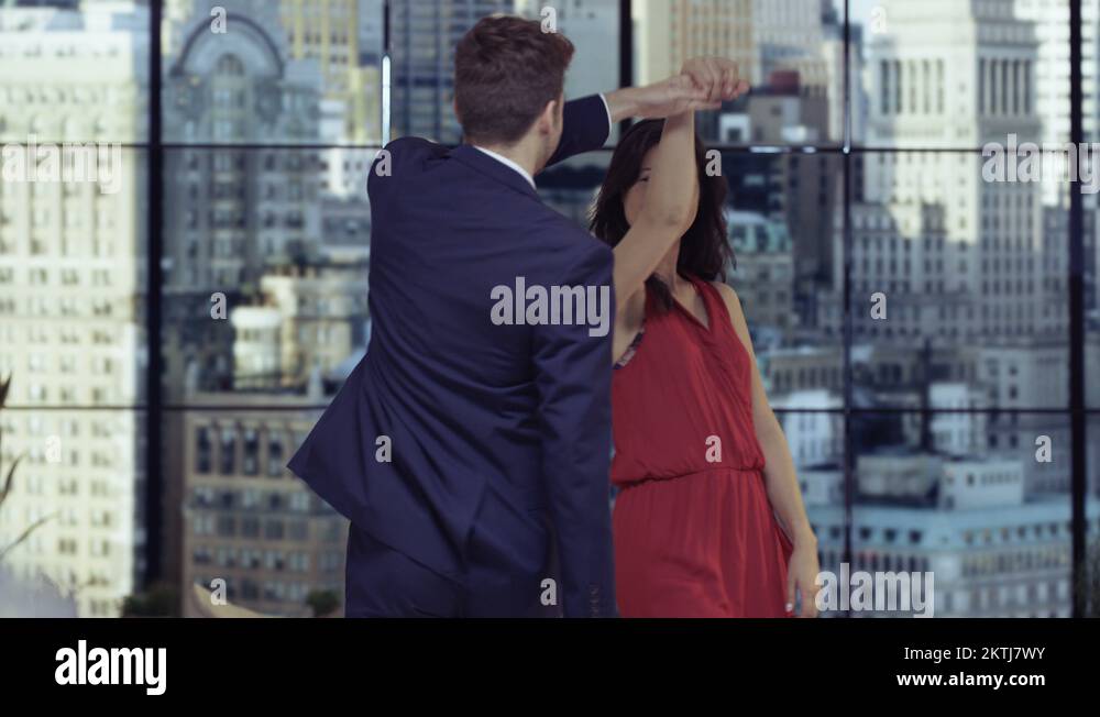 4K Young romantic couple dancing by the window in New York City ...