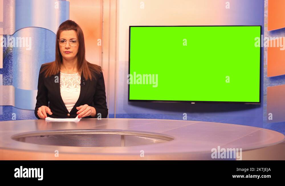 TV presenter ,Green Screen background ,side shot Stock Video Footage ...