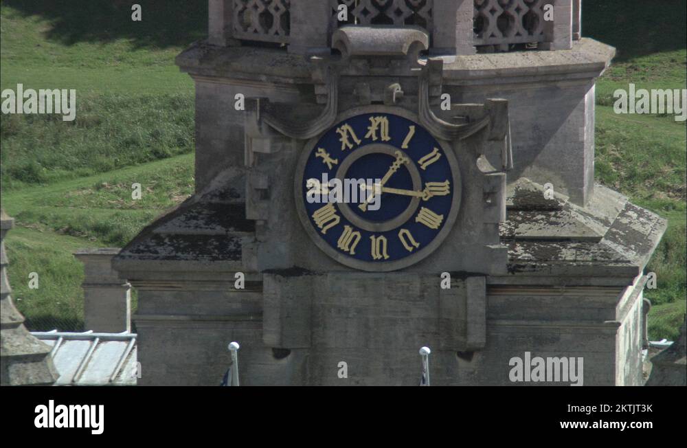 Harlaxton Manor Clock Face C/U Then Pull Out To Show Manor Stock Video ...