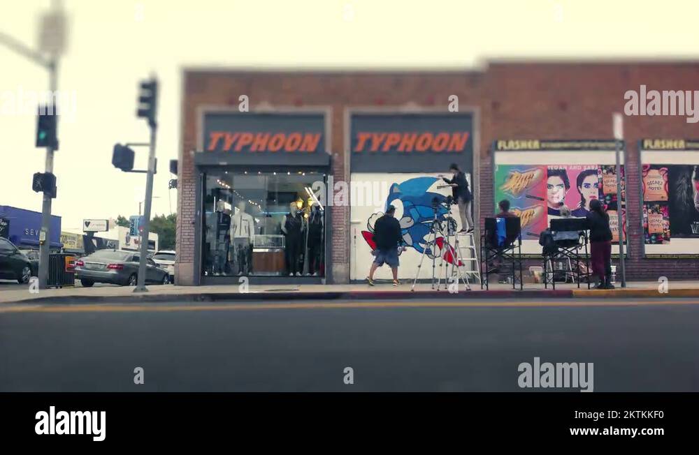 Graffiti artists working Supersonic mural street art at Melrose Avenue ...
