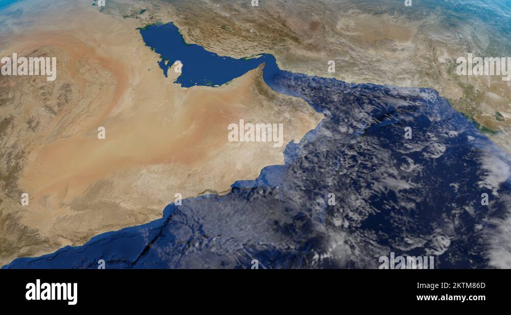 Saudi Arabian peninsula in earth planet in rotation from a satellite ...