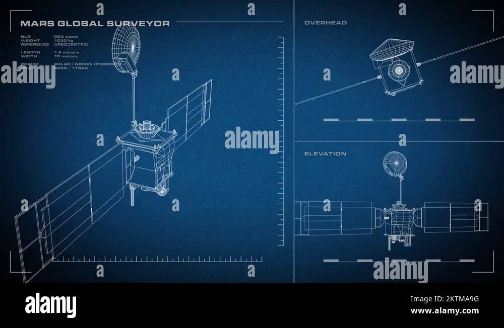 Looping, animated orthographic engineering blueprint of Surveyor ...