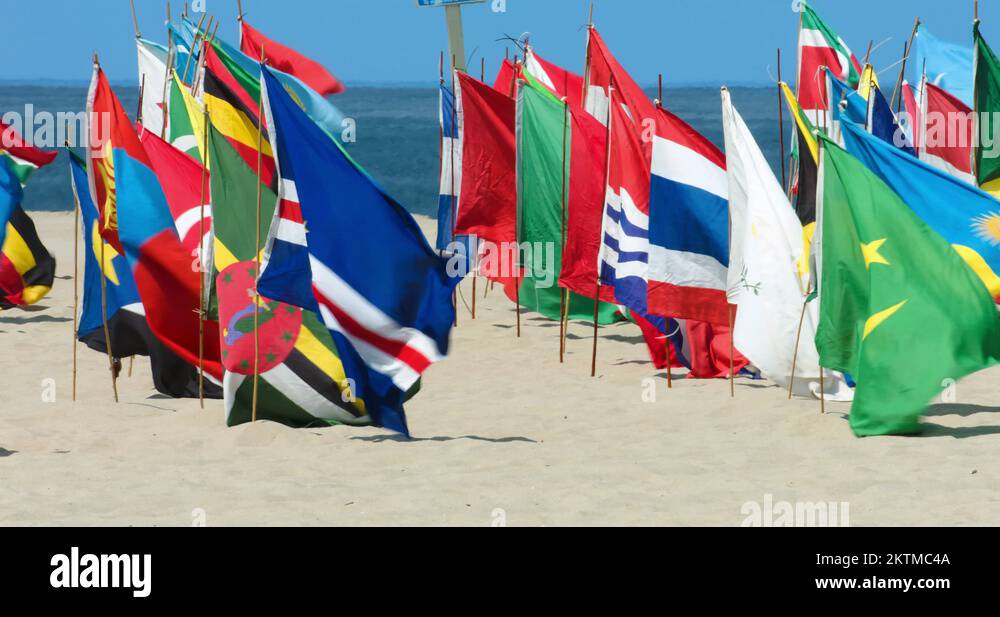International flags blowing in the wind in Venice Beach in Los Angeles ...