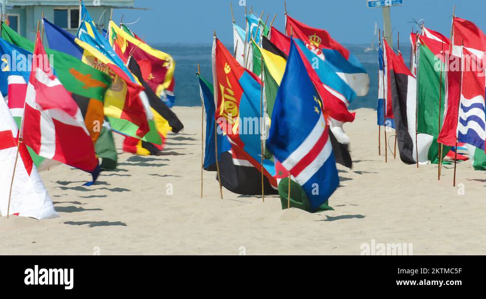 International flags blowing in the wind in Venice Beach in Los Angeles ...