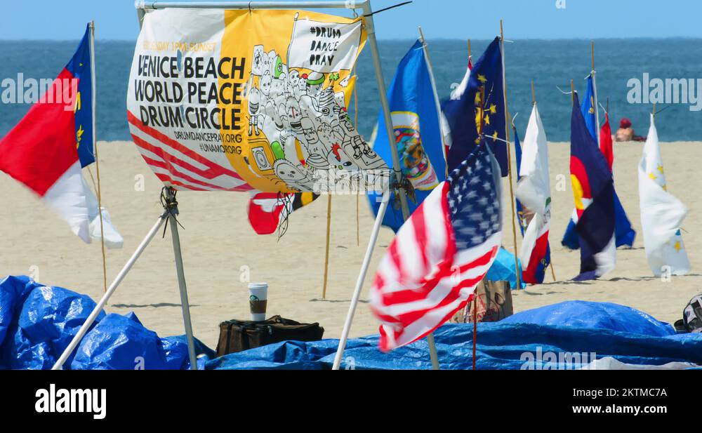 International flags blowing in the wind in Venice Beach in Los Angeles ...