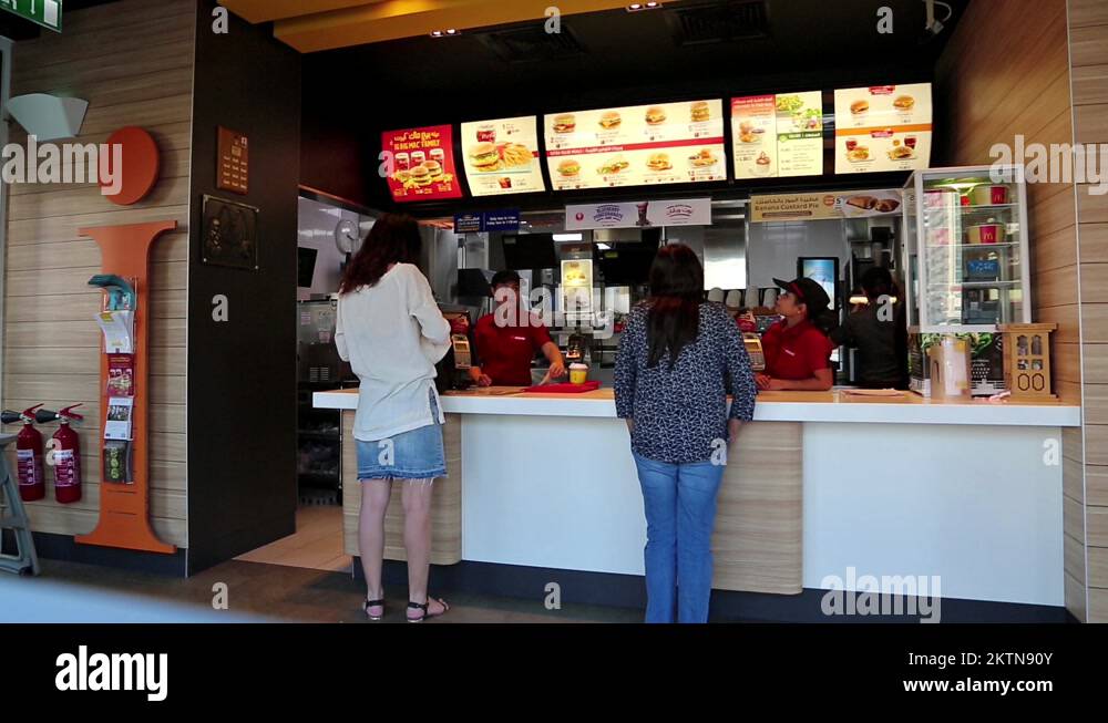 People inside fast food restaurant in Sharjah city, UAE Stock Video ...