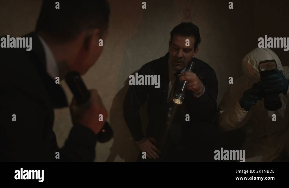 4K Police detectives & forensics team investigating dead body at a ...
