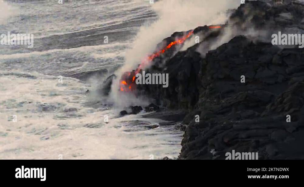 Volcanic Eruption Lava flowing into the water Hawaii Stock Video ...