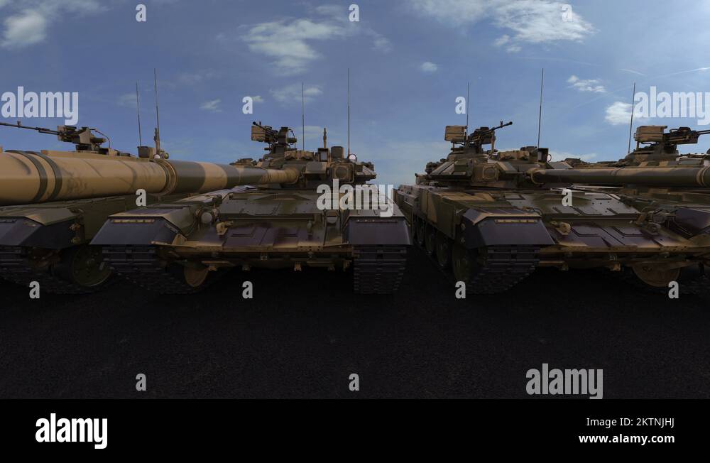 Row of modern main battle tanks. Seamless loop, 4K photorealistic ...