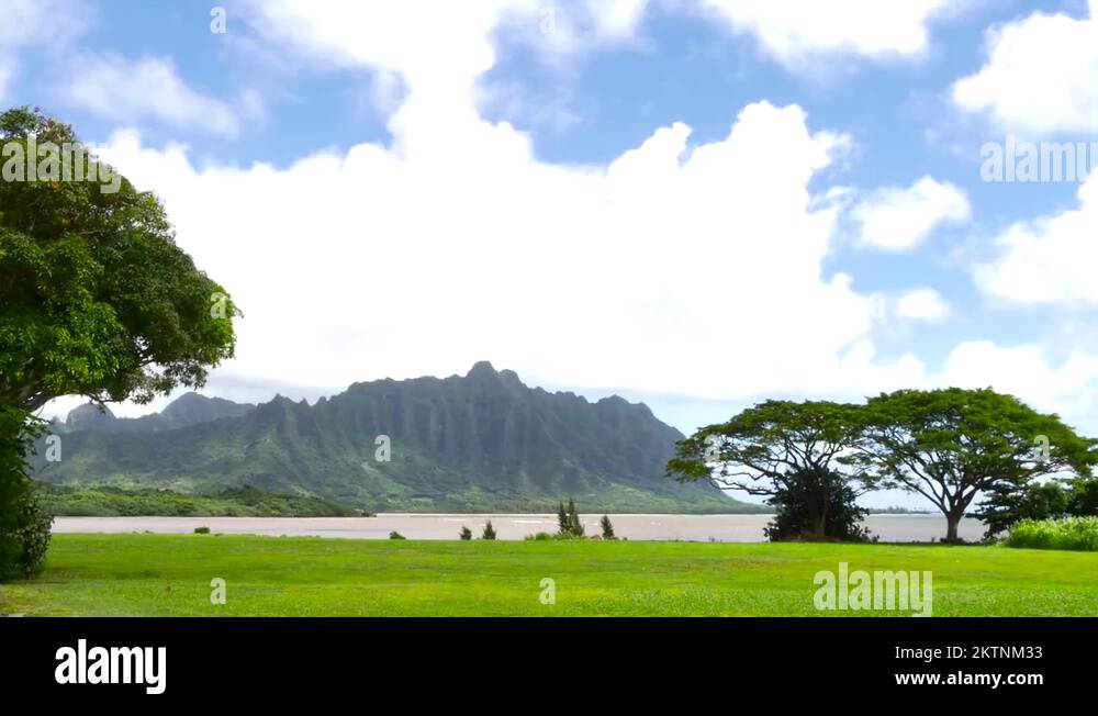 Koolau mountains viewed across Kaneohe Bay on Windward Oahu Hawaii ...