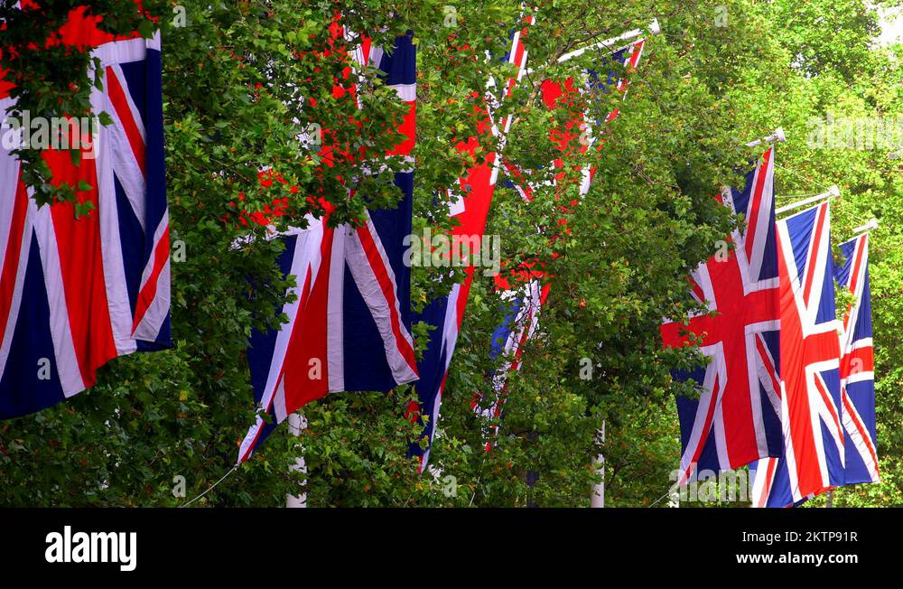 UNION JACK FLAGS BLOWING THE MALL LONDON ENGLAND Stock Video Footage ...
