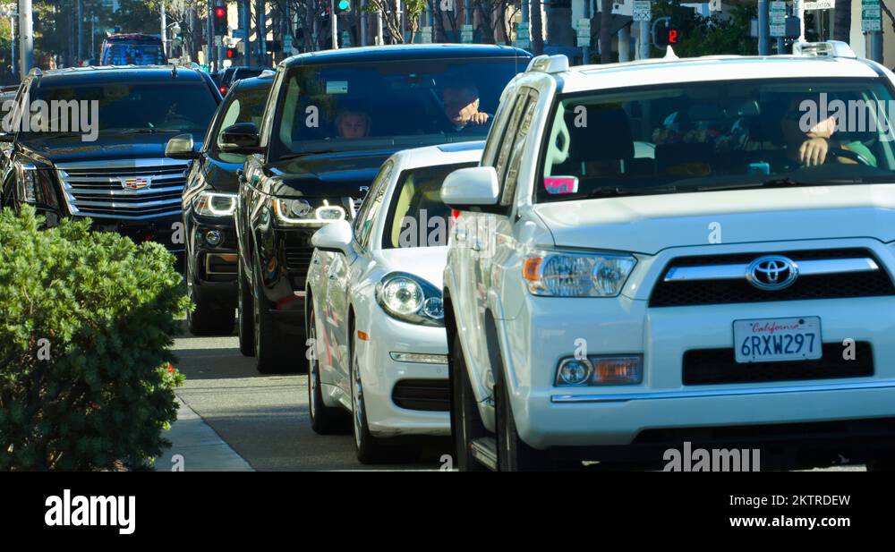 Traffic of luxury cars and tourists in Beverly Hills, 4K, RAW Stock ...