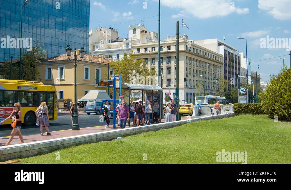 Athens Greece People at City Bus Stop Stock Video Footage - Alamy