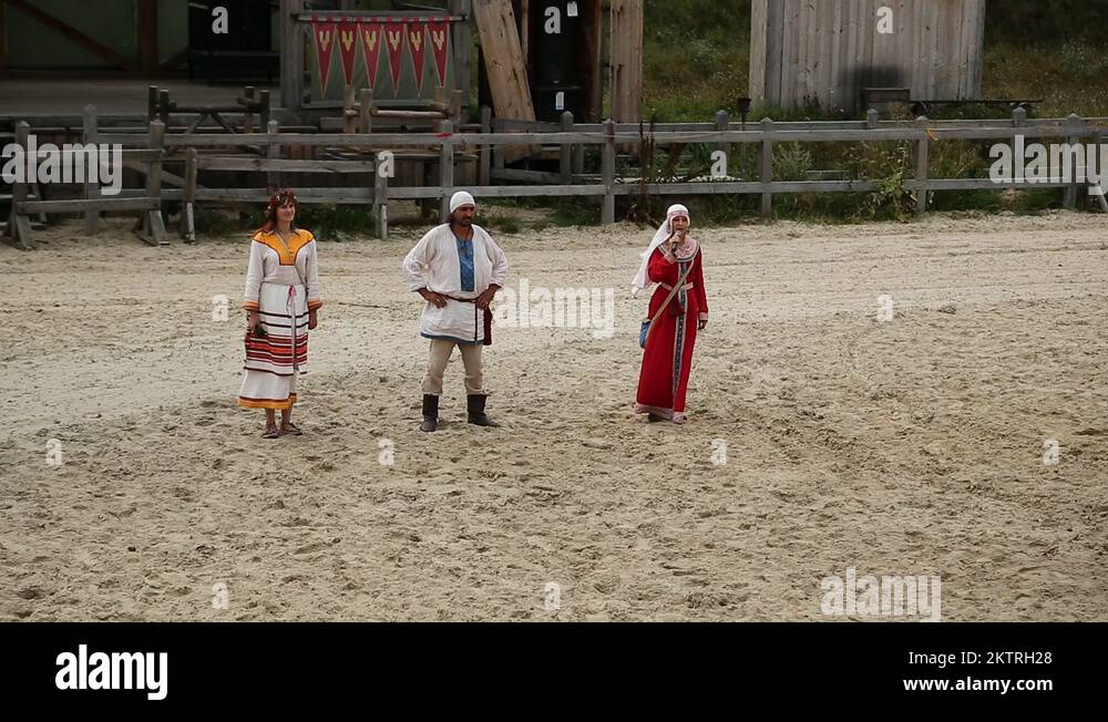 Actors in the arena in Kyivan Rus park, Kopachiv village Stock Video ...