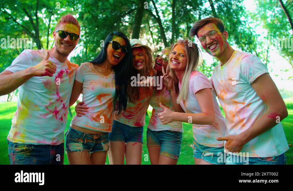 company of young of different nationality friends having fun in the ...