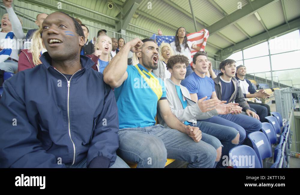 4K Excited fans in sports crowd, celebrating & cheering on their team ...
