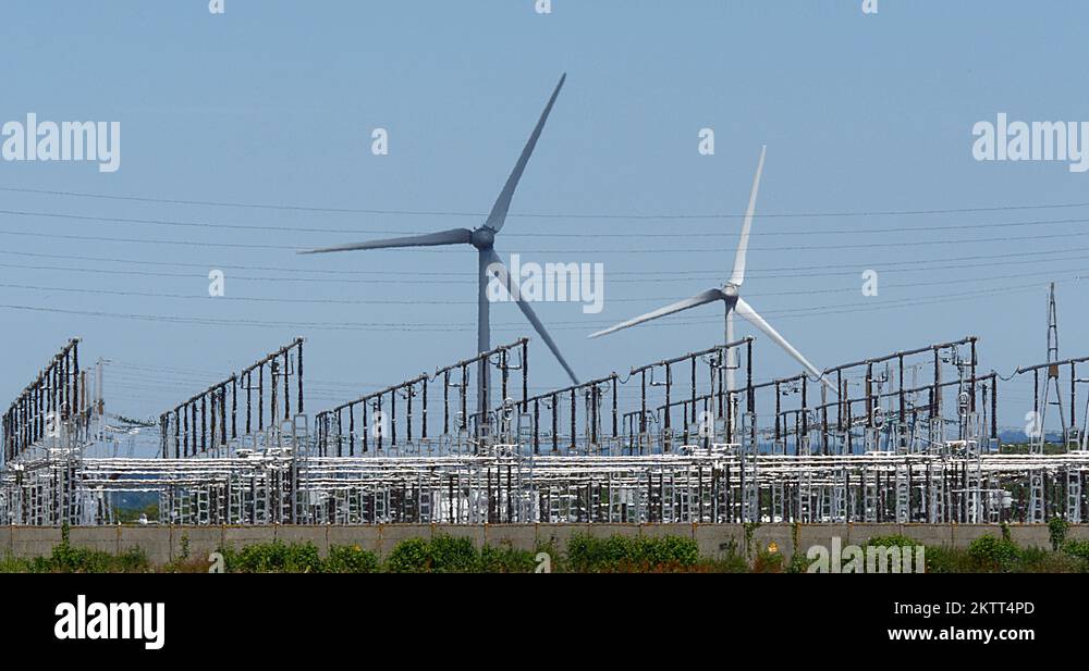Wind Turbines with Blue Sky, near Caen in Normandy, Real Time 4K Stock ...