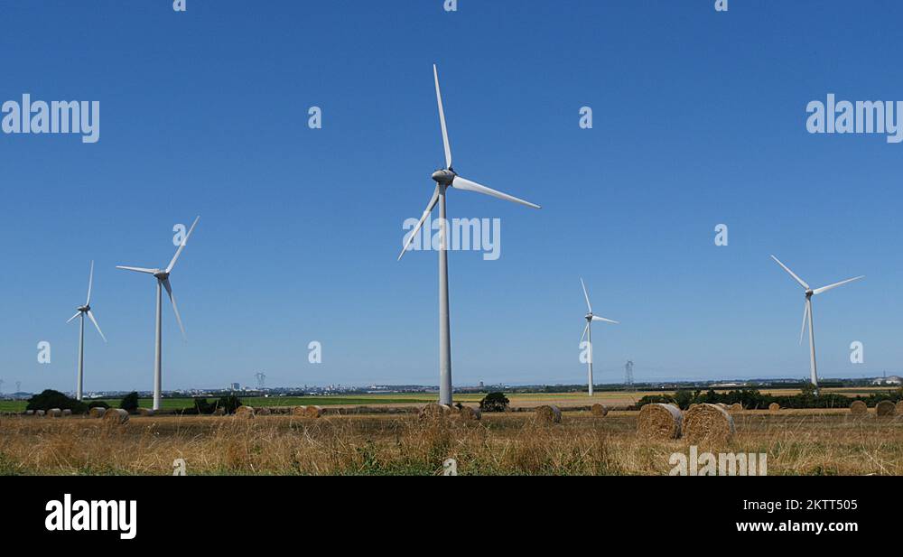 Wind Turbines with Blue Sky, near Caen in Normandy, Real Time 4K Stock ...