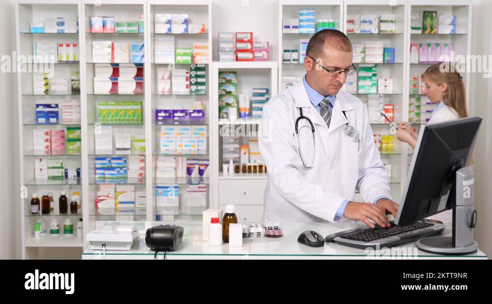 Pharmacy Activity Inventory Pharmacist Man and Woman Work Teamwork ...