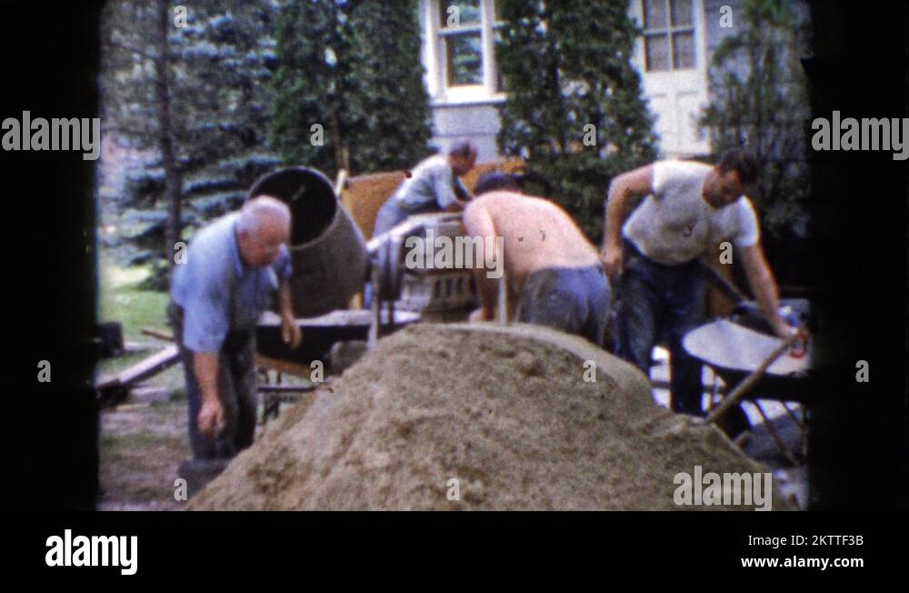 1960: men mixing cement in an old fashioned cement mixer WAUCONDA ...
