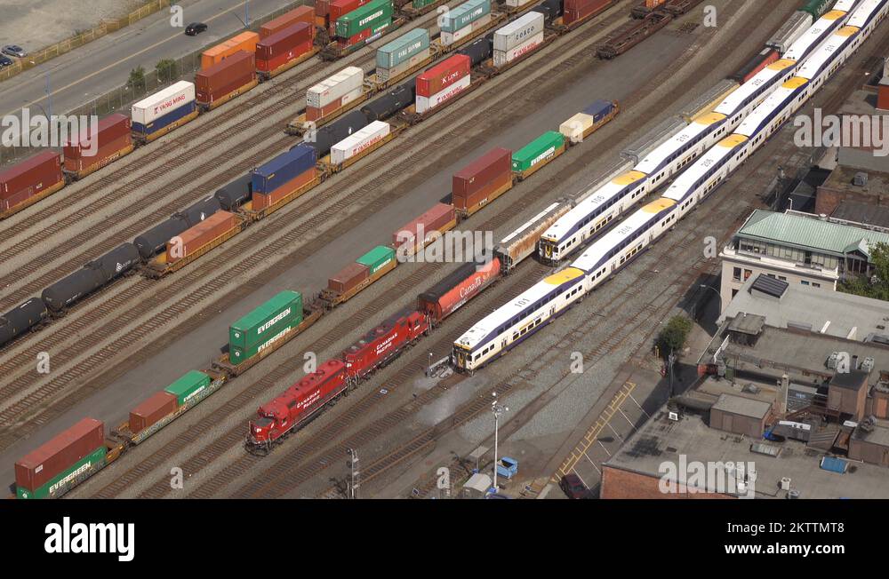 Vancouver CPR Railway Train Siding Yard With Shipping Containers Parked ...