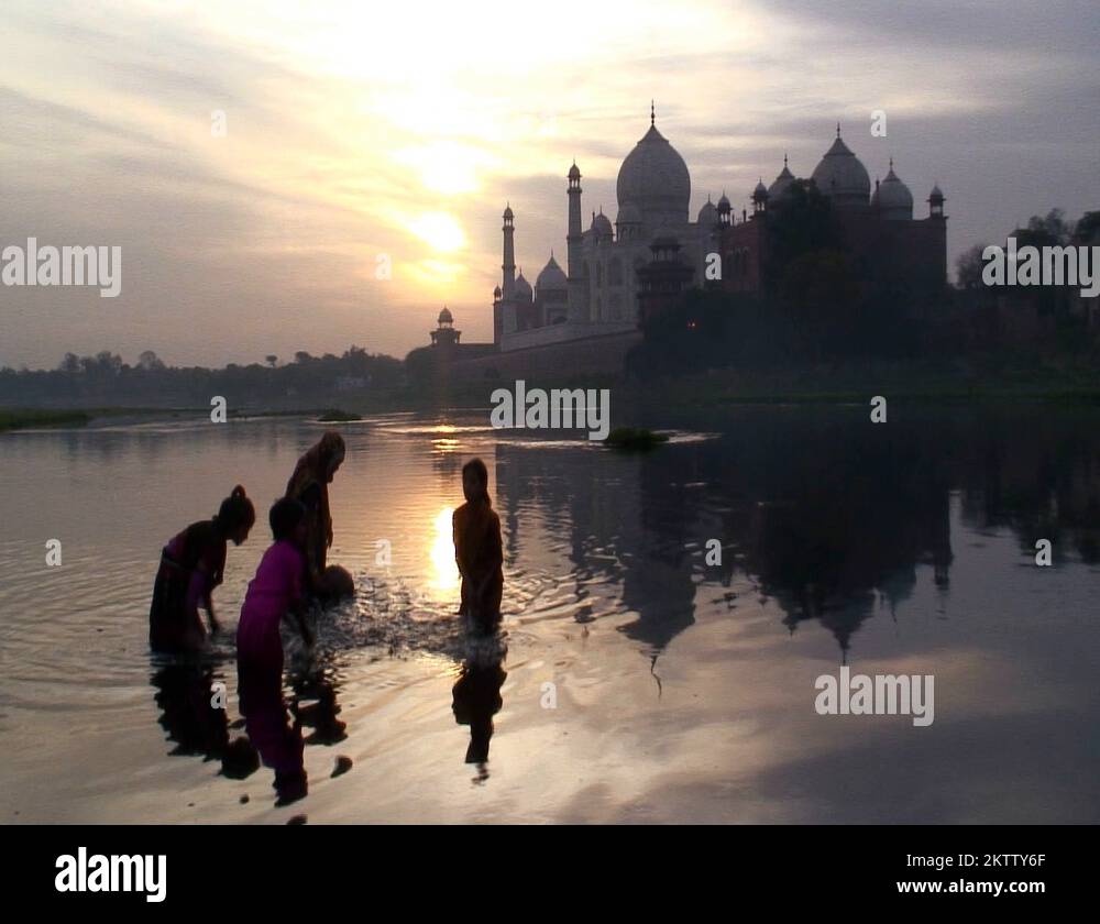 Mother collecting water, River Yamuna nr Taj Mahal India Stock Video ...