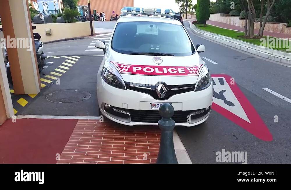 Monaco Police Car Parked On The Street Front View Stock Video Footage ...