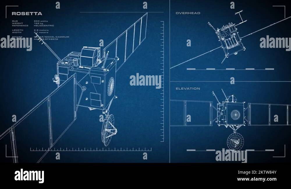 Looping, animated orthographic engineering blueprint of the Rosetta ...