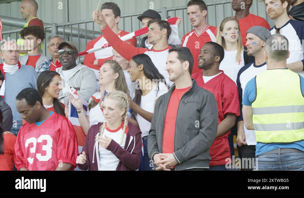 4K Excited sports crowd with British flag clapping & cheering on their ...