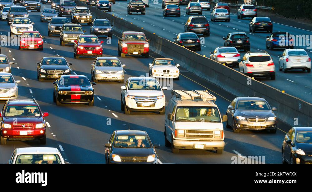 Traffic jam and congestion during rush hour on California Freeway Los ...