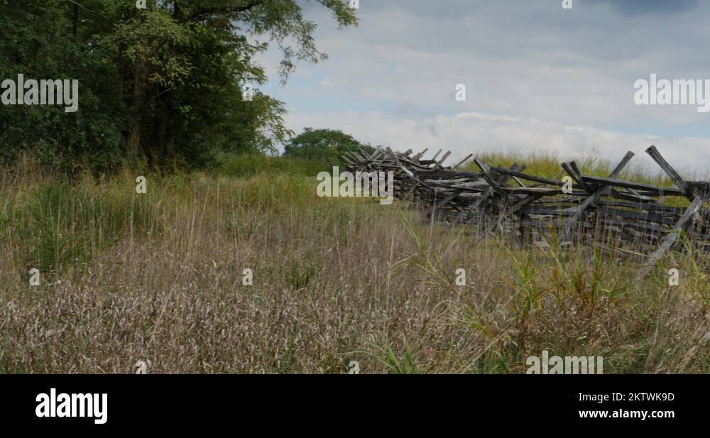 Civil War Time Split Rail Fence with Grass Field Slow Pan Wide, 4K ...