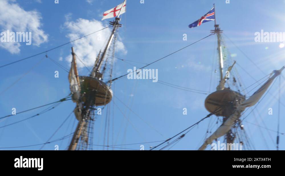 Colonial Ships Arrival to the New World English Flag Sun Flare, 4K ...