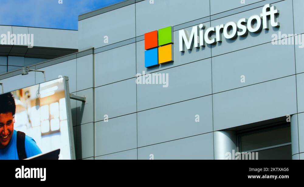 Microsoft logo and billboard at Microsoft Square LA LIVE in Los Angeles ...