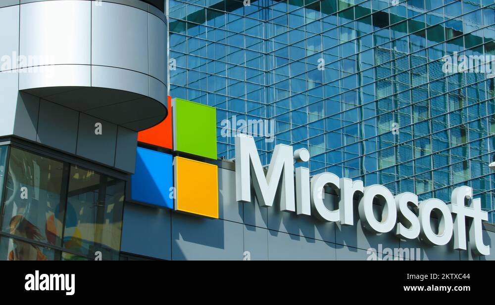 Microsoft logo and billboard at Microsoft Square LA LIVE in Los Angeles ...