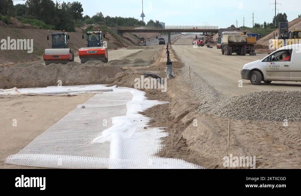 Modern technology materials and machinery used in new highway road ...